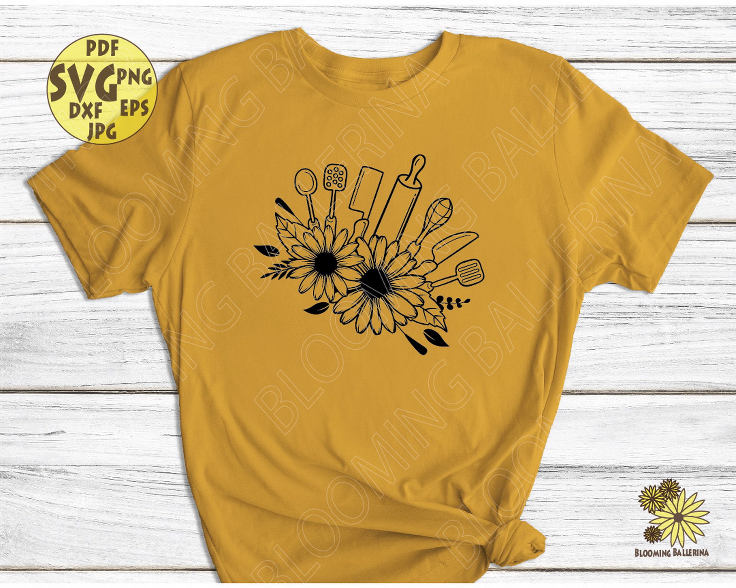 Flower Kitchen Utensils With Daisies and Leaves Svg File, Kitchen Svg ...