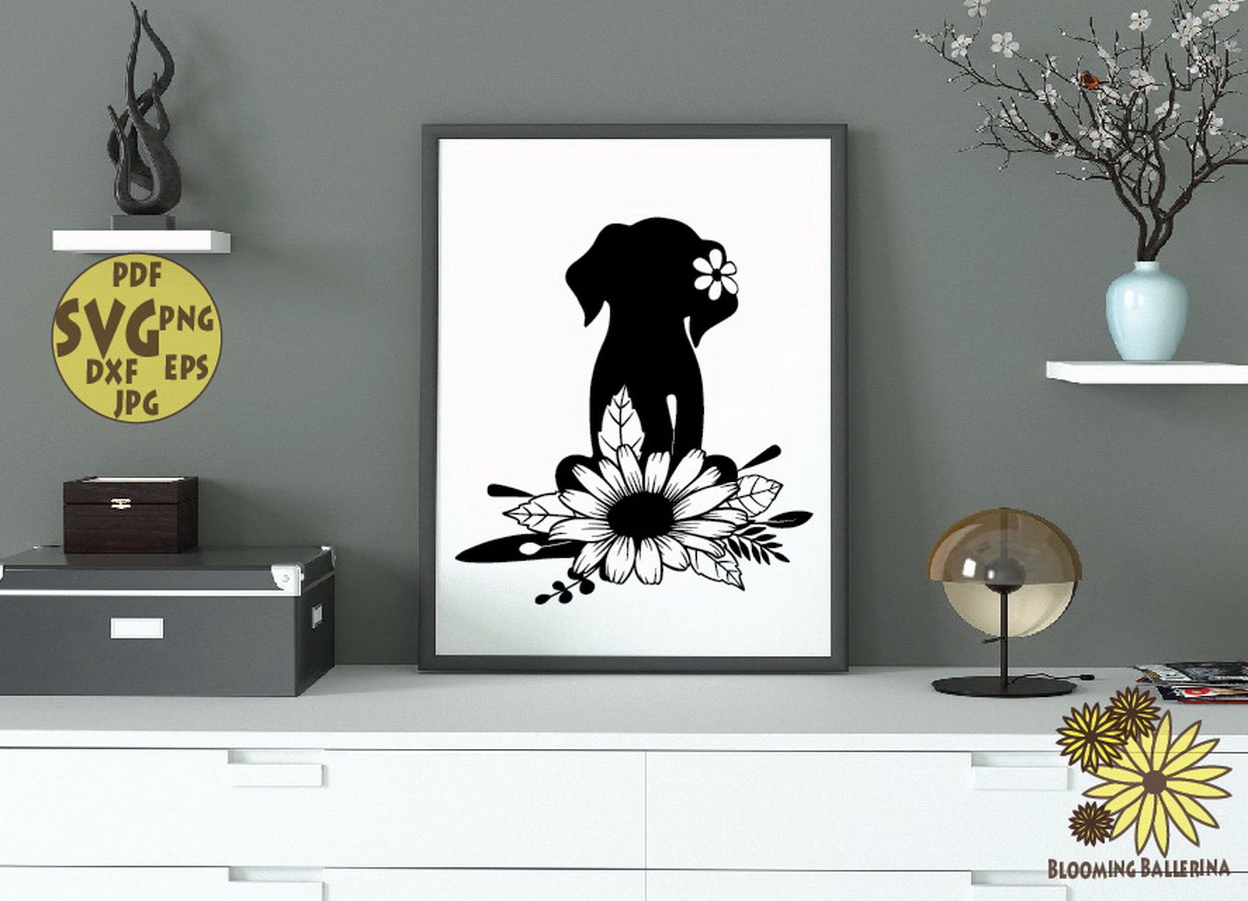 Flower Dog Svg, Flower Dog Silhouette, Daisy Svg File, Floral Dog Svg ...