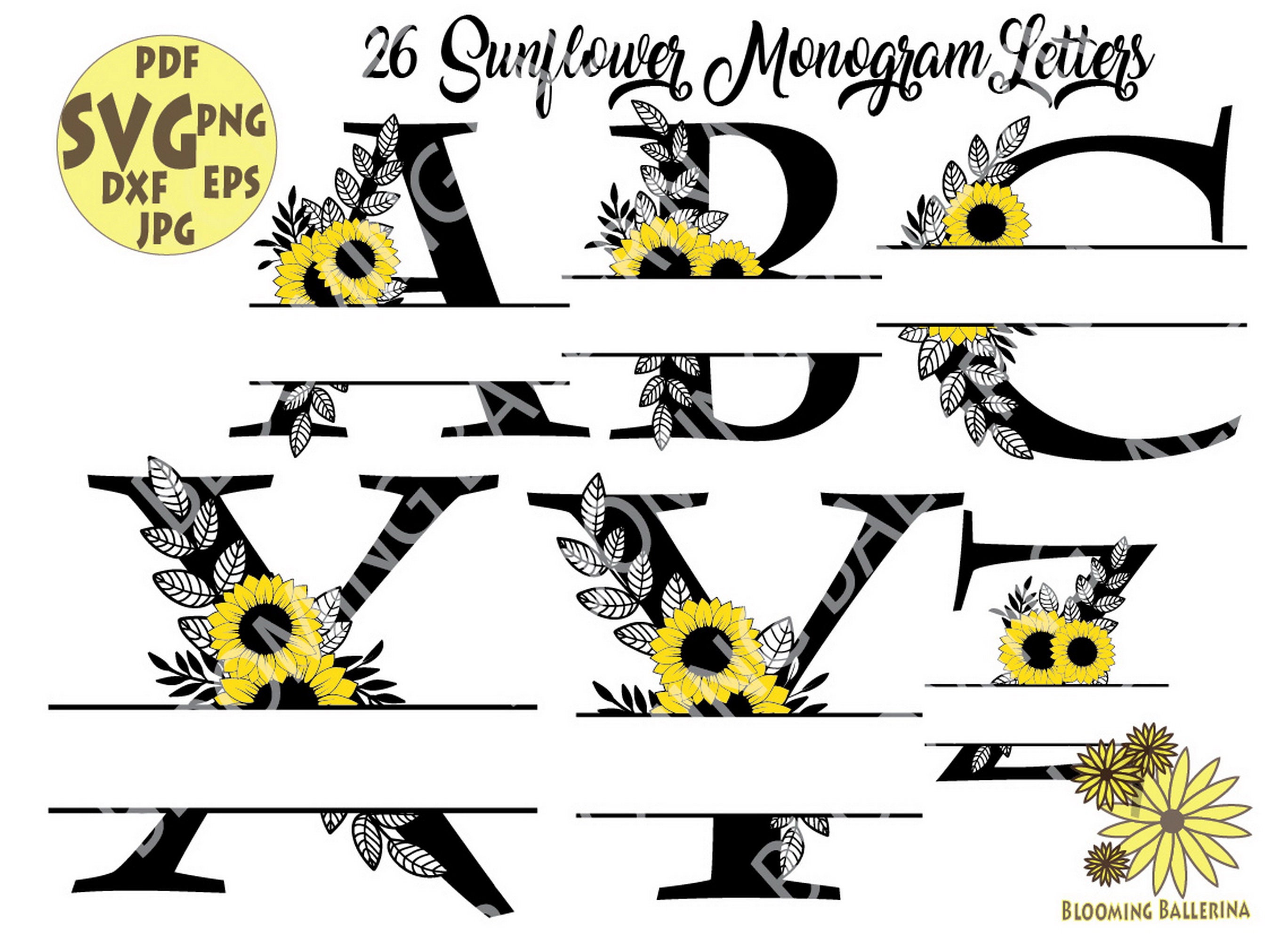 Tools Floral Alphabet Cut file 30 Sunflower Monogram Letters SVG ...