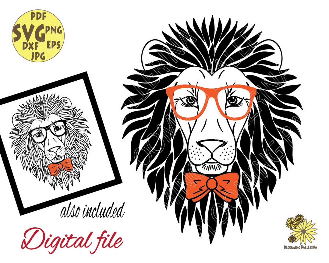 Lion Svg, Lions With Glasses Bowtie Svg, Leo Svg, King Lion Svg, Animal ...