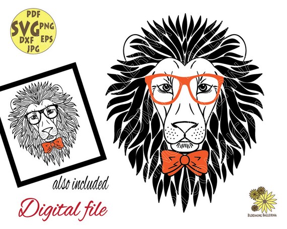 Lion Svg Lions With Glasses Bowtie Svg Leo Svg King Lion | Etsy