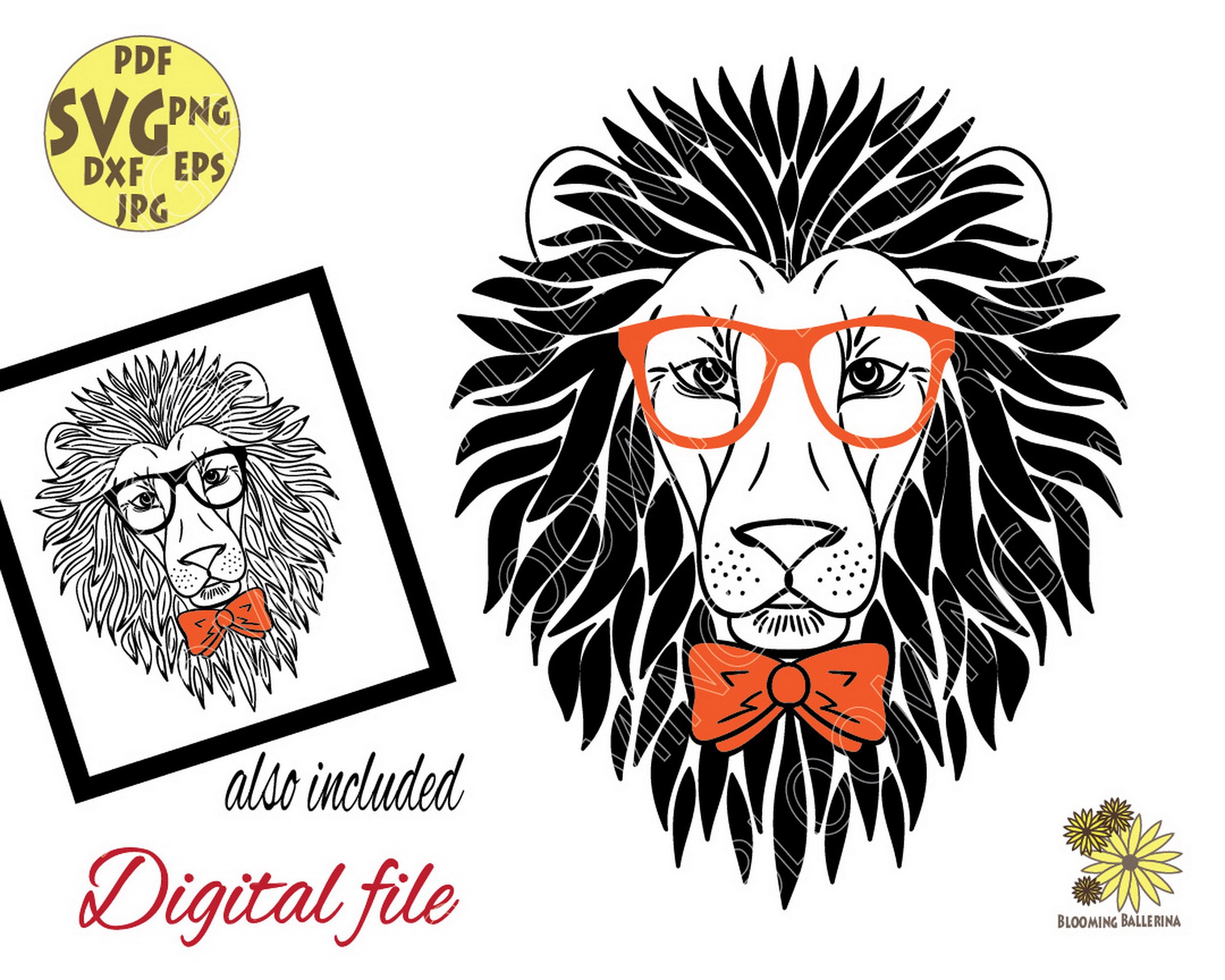 Lion Svg Lions with glasses Bowtie Svg Leo svg King Lion | Etsy
