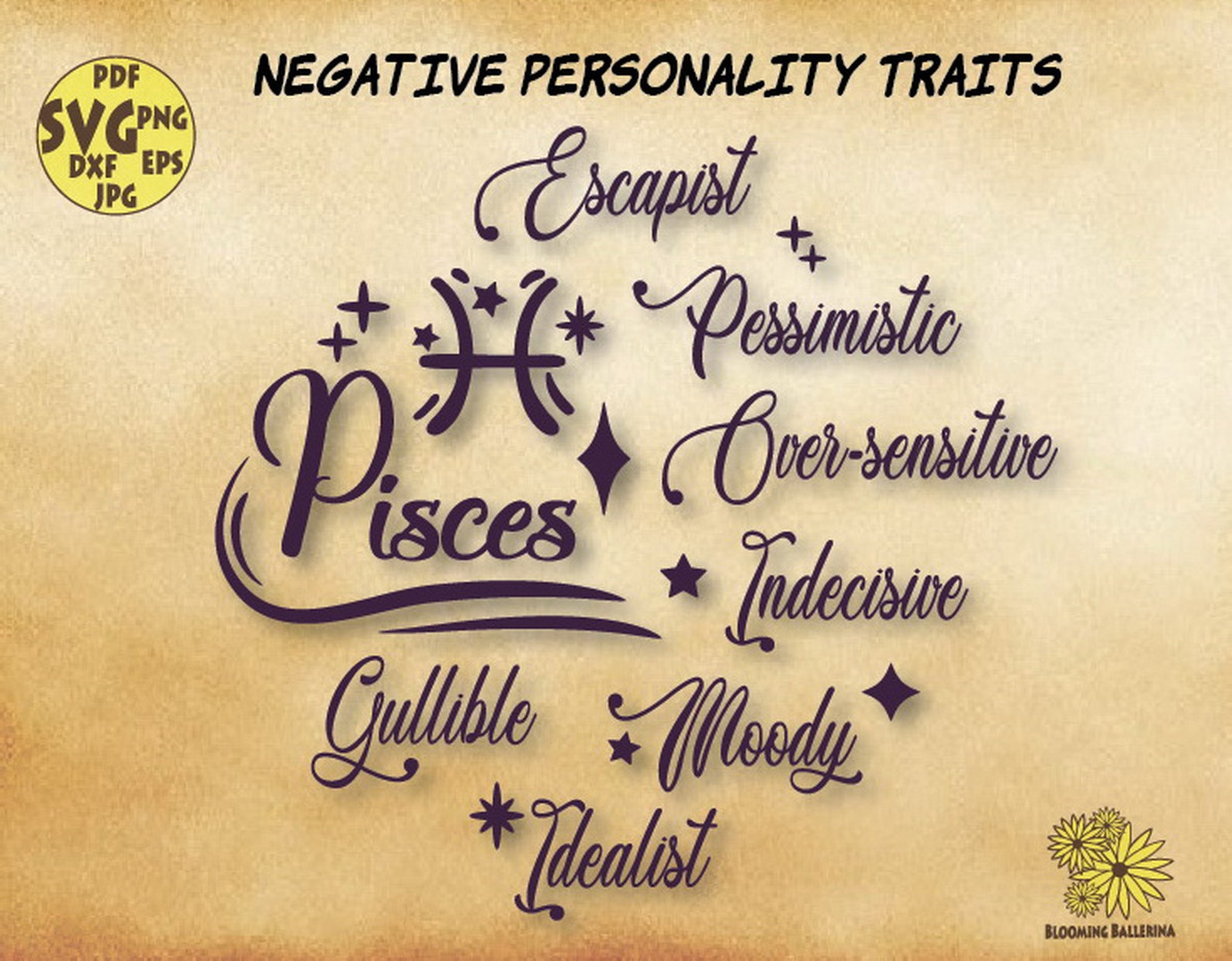 Pisces Svg File, Pisces Positive and Negative Personality Traits Svg ...