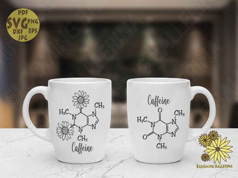 Floral Caffeine Svg Caffeine Molecule With Daisies Svg | Etsy