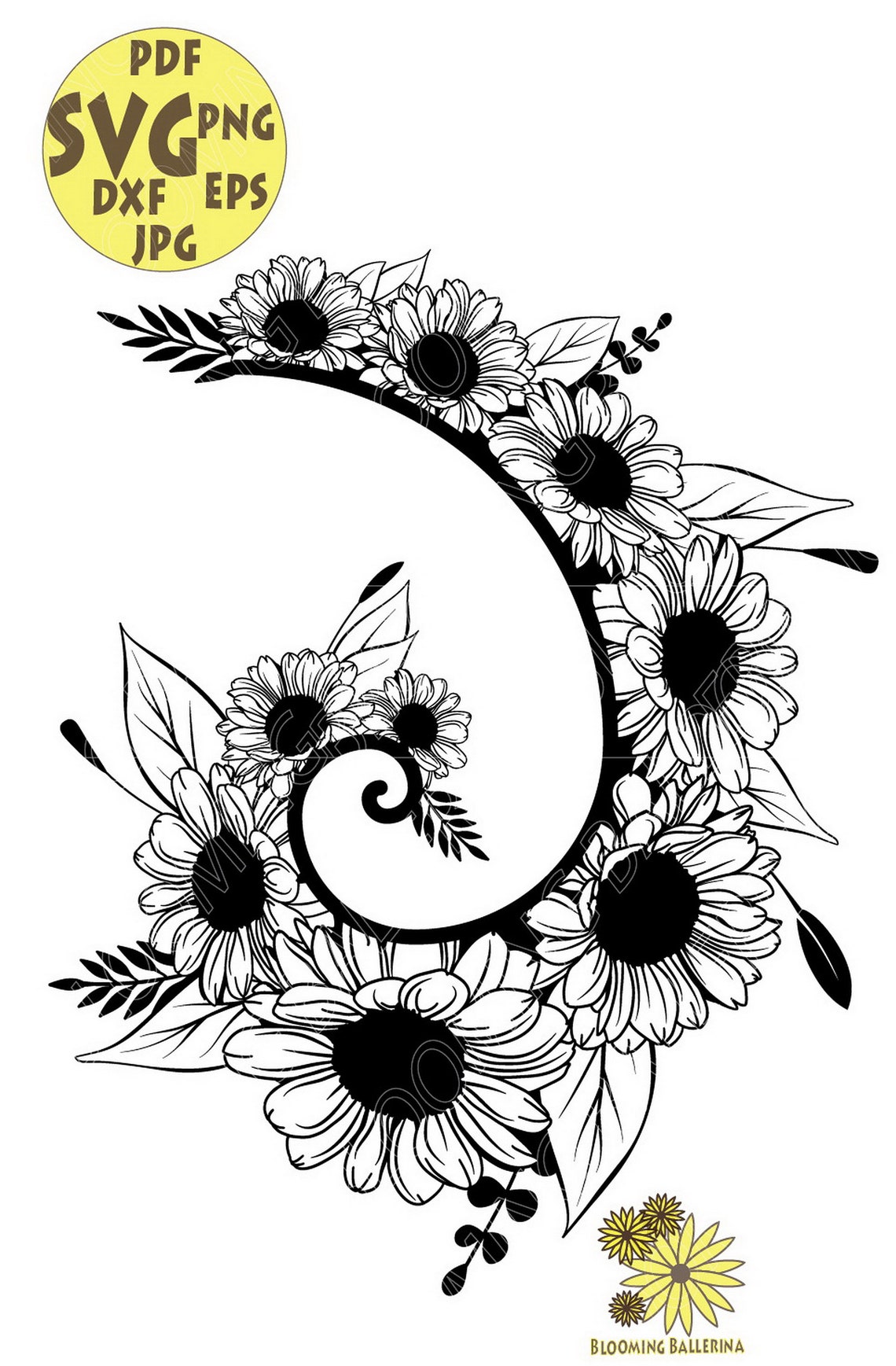 Flower Fibonacci with Sunflowers and Leaves Svg file Floral | Etsy