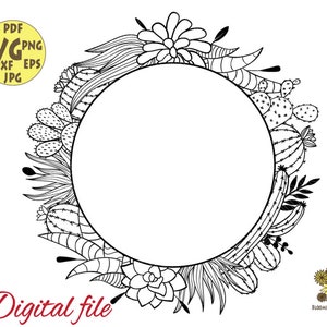 Cactus Frames Svg, Round Frame Svg, Suculent Frame Svg, Circle Frame ...