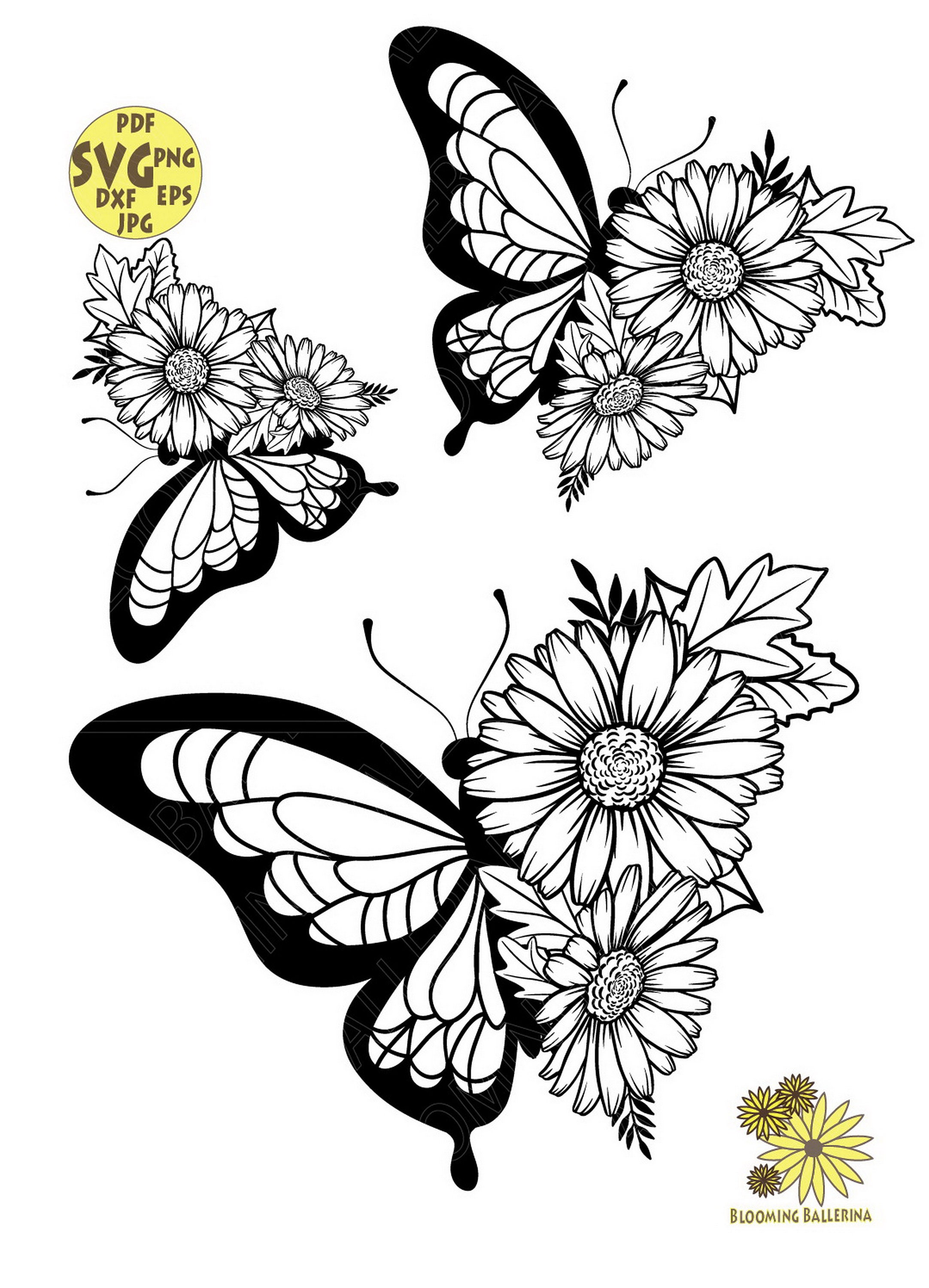 Daisies Butterfly Svg Monarch Butterfly Floral Svg Daisy - Etsy