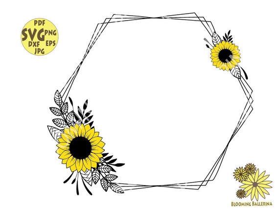 Sunflower Frame SVG Wreath SVG file Sunflower Monogram | Etsy