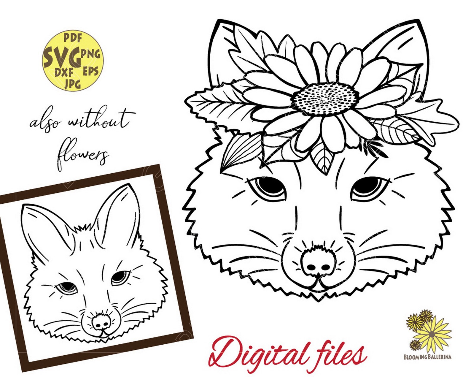 Fox Svg 2 Foxes Svg Flower Fox Svg Woodland Animal Svg - Etsy