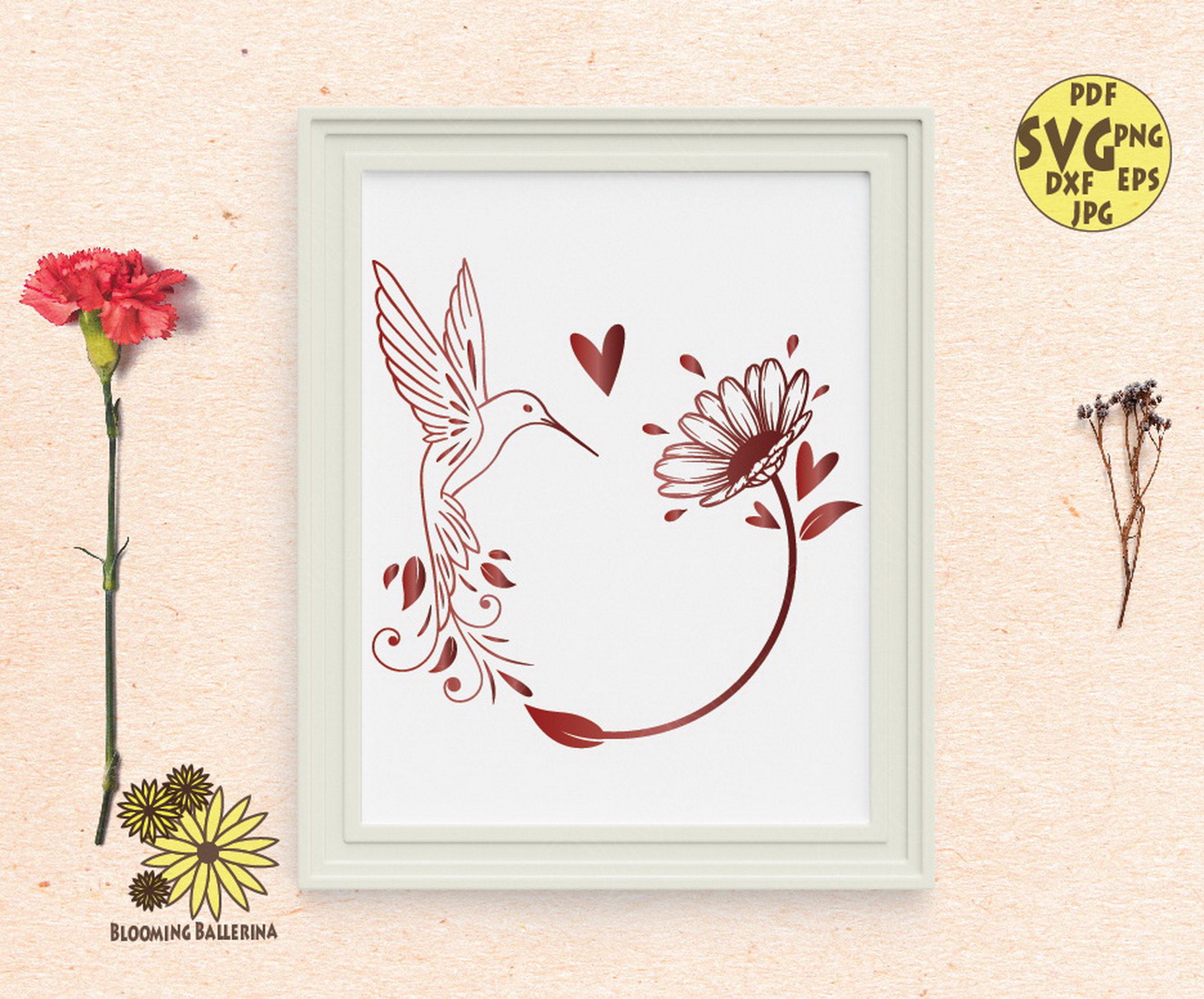 Botanical Circle Frames with Hummingbird Daisy Leaves and | Etsy