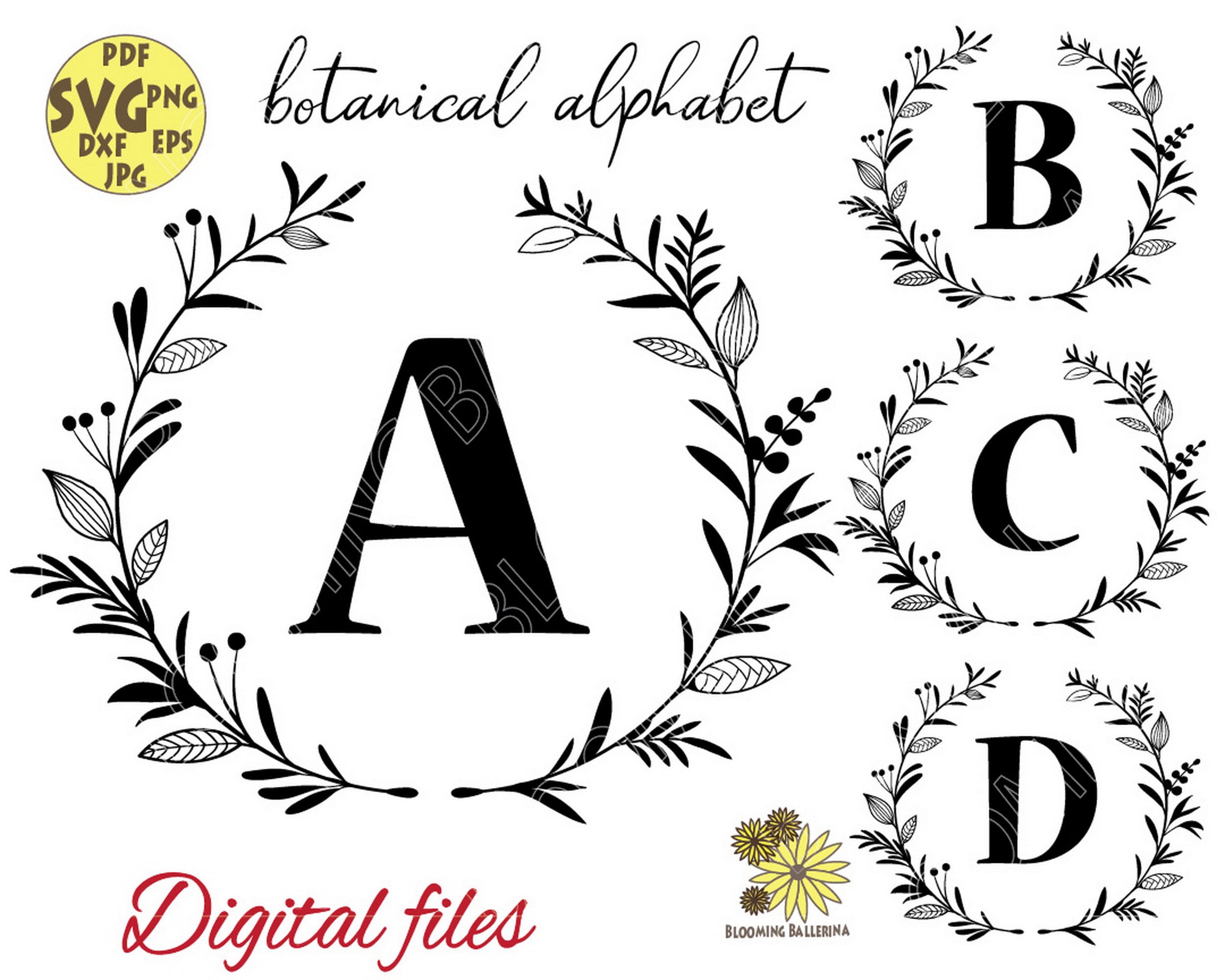 Laurel Alphabet Svg, A to Z Alphabet Laurel Leaf With Initial Monogram ...