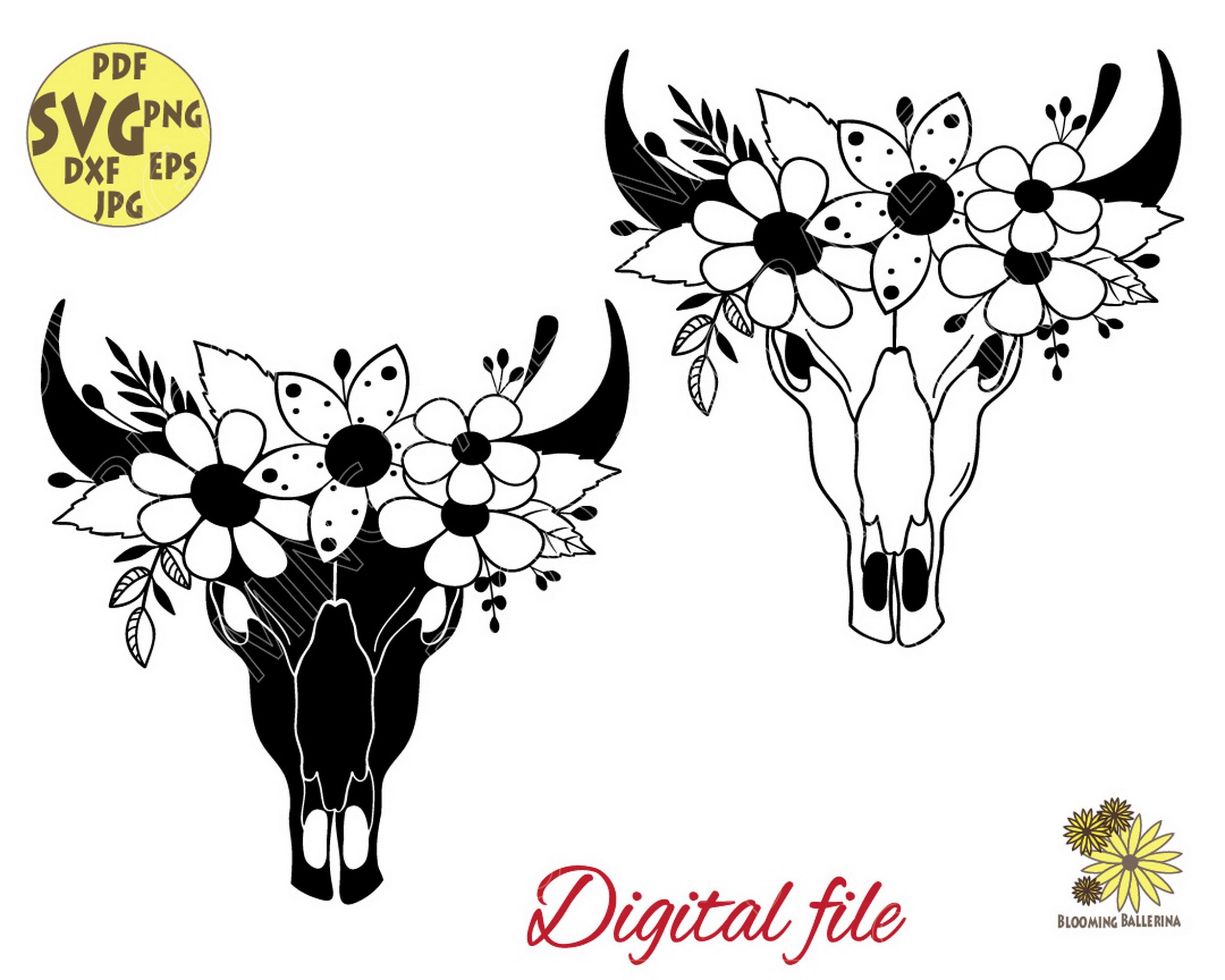 Flower Cow Skull Svg File Cow Skull Boho Svg Skull Svg - Etsy