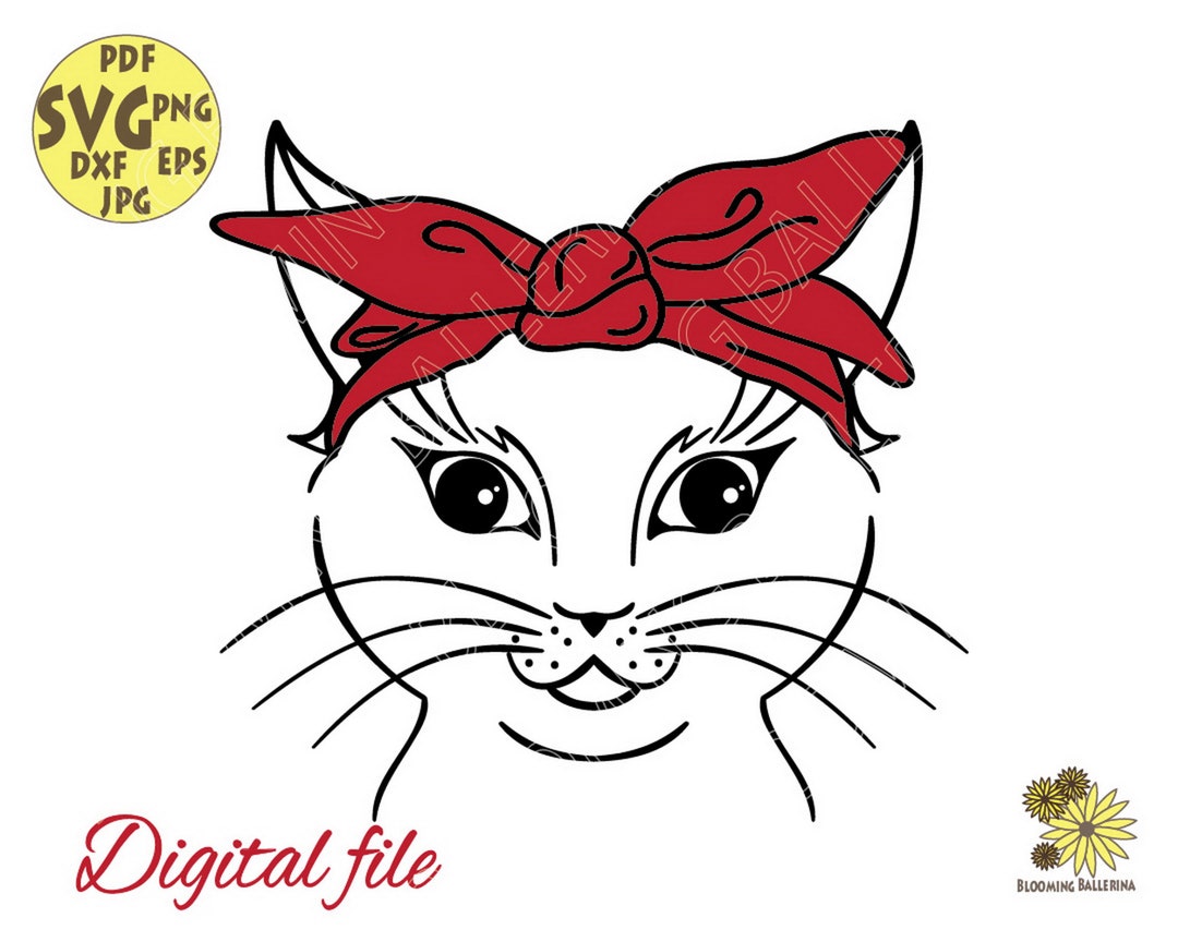 Cat With Big Eyes and Red Bandana Svg File, Cat Svg,baby Girl Svg ...