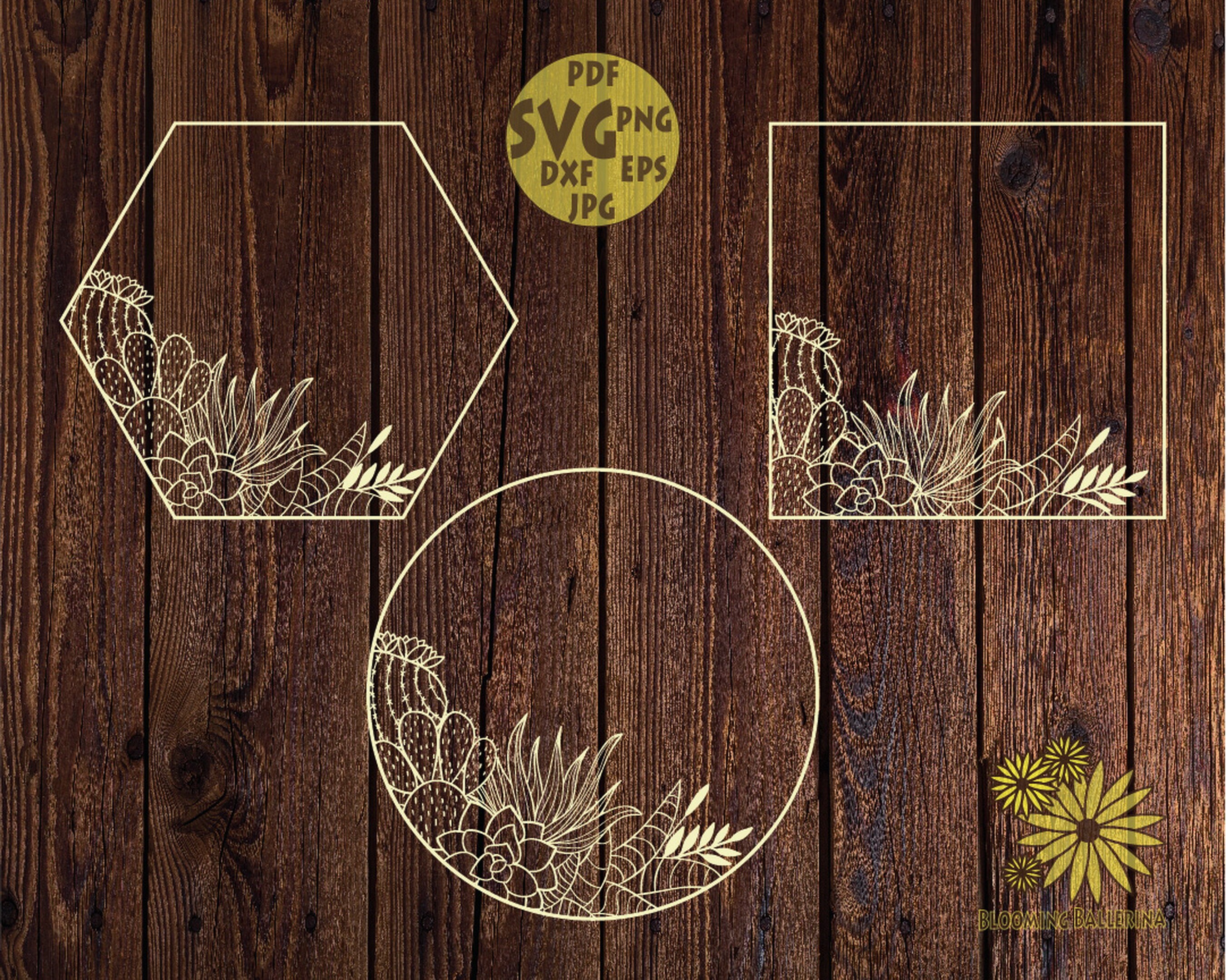 Cactus Frames Svg, Suculent Frame Svg, Bundle Cactus Svg, Monogram ...