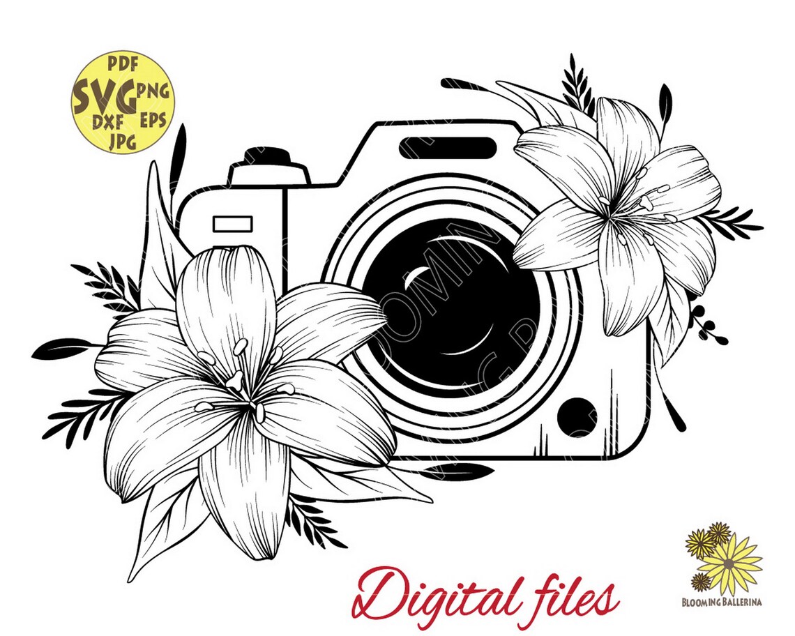 Flower Camera With Lilies and Leaves Svg File, Floral Camera Svg ...