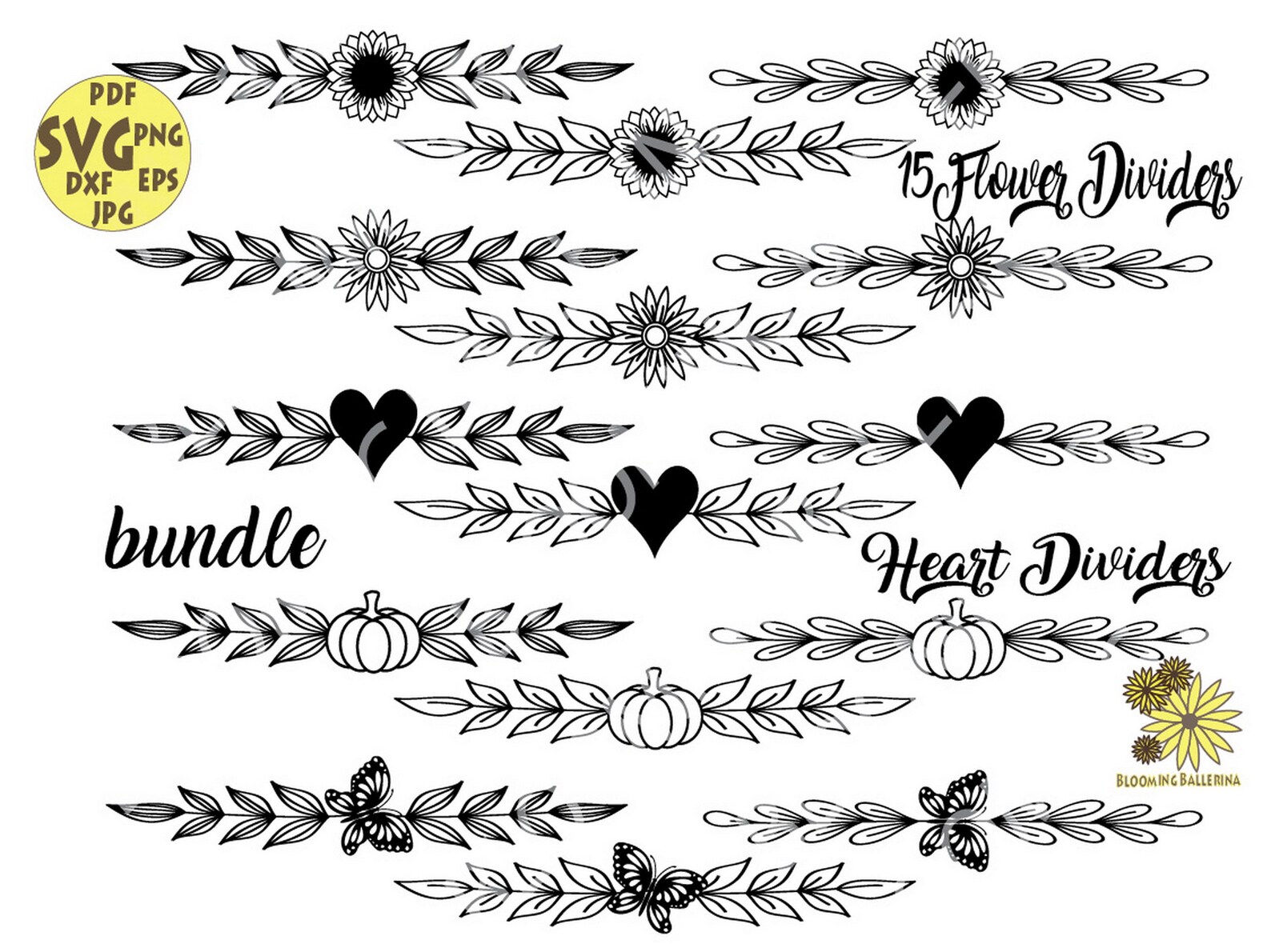 15 Flower Dividers SVG File Dividers Svg Pumpkin Butterfly | Etsy