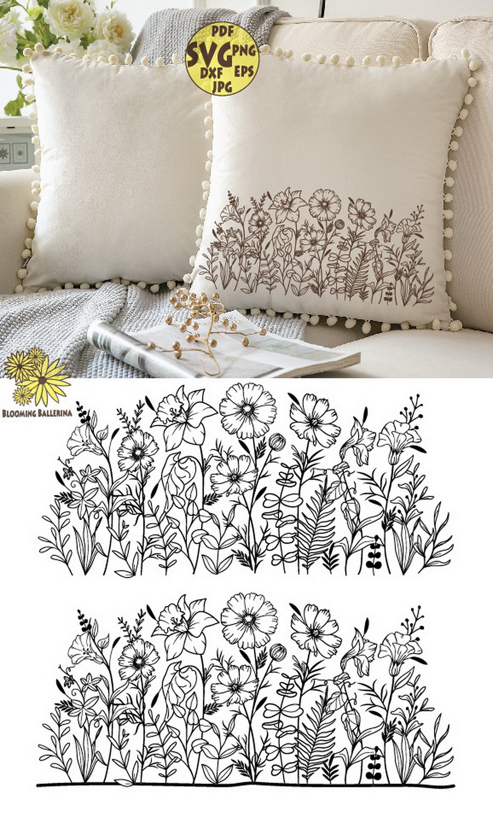 Wildflowers Svg File, Wildflowers Meadow Svg, Spring Svg, Wildflower ...