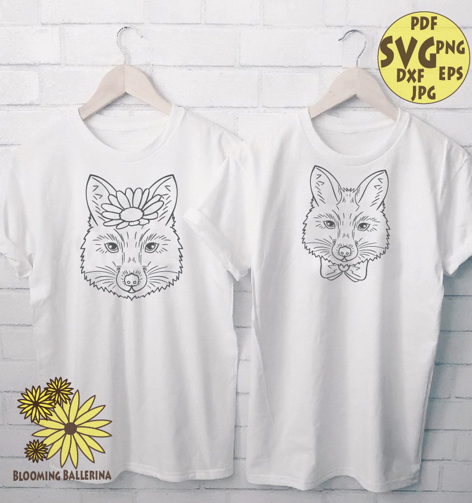 Fox Svg 2 Foxes Svg Flower Fox Svg Woodland Animal Svg Bow - Etsy