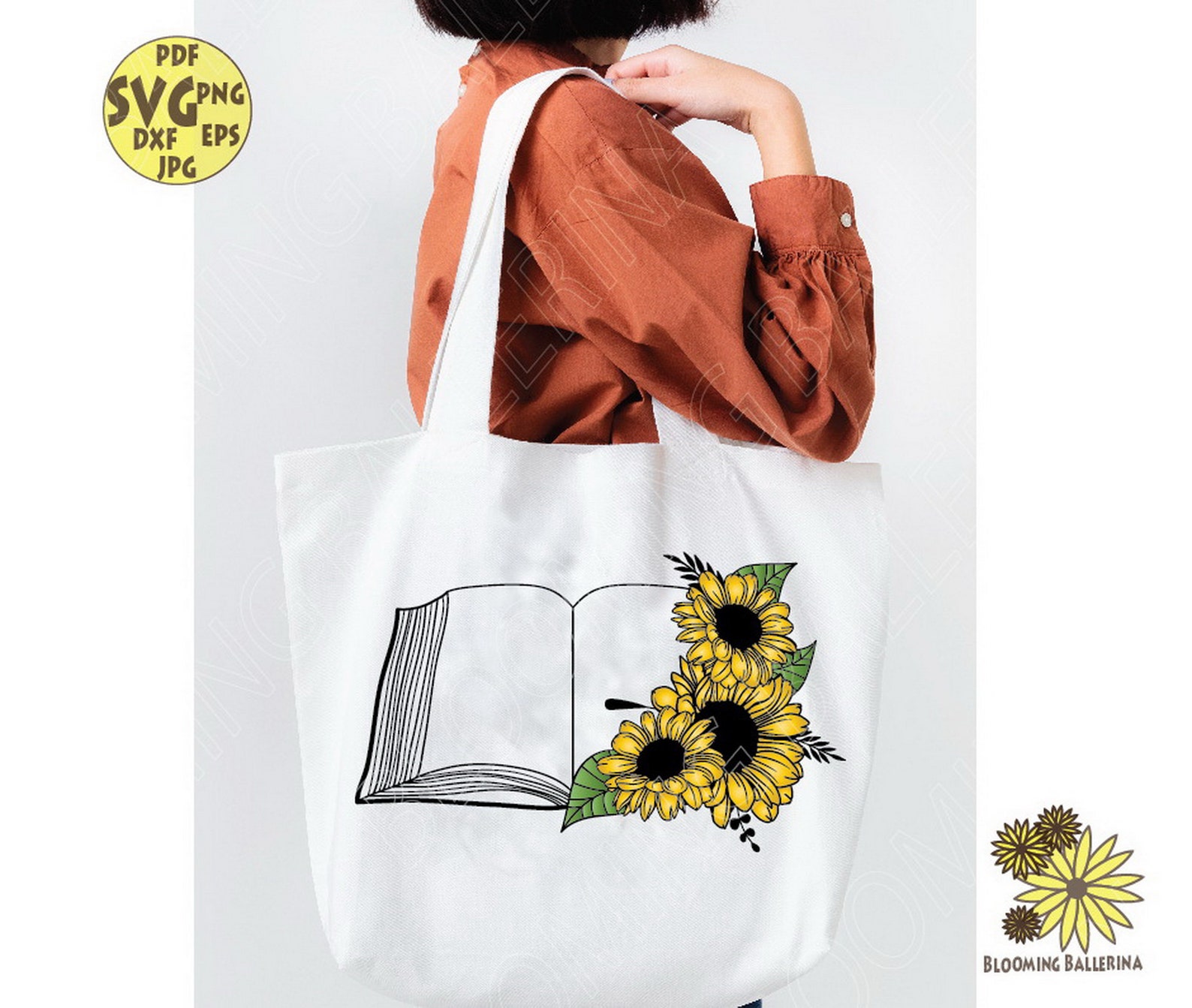 Flower Book With Sunflowers Svg, Floral Open Book Svg File, Reading Svg ...