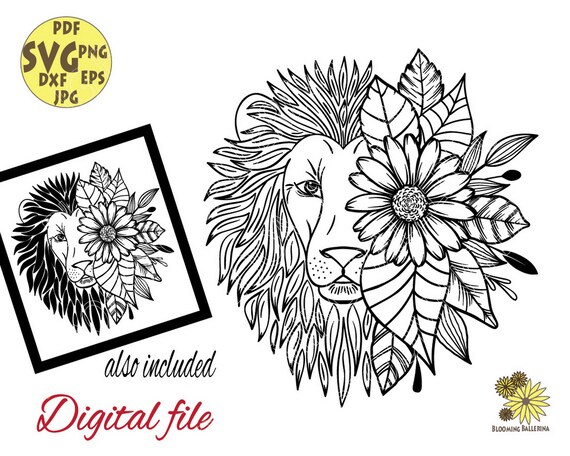 Floral Lion Svg Lions Bundle Digital Flower Lion Face | Etsy