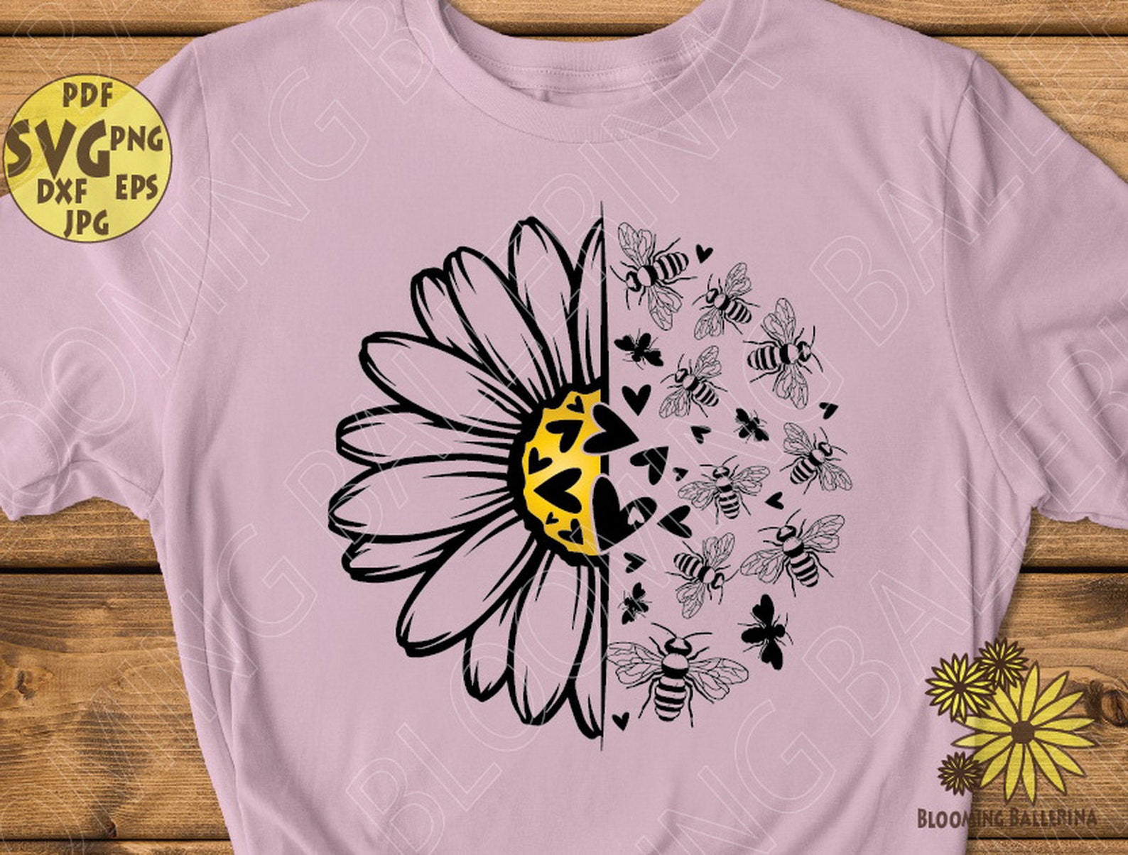 Half Daisy with Bees and Heart Svg Love Bee Daisy Bee Svg | Etsy