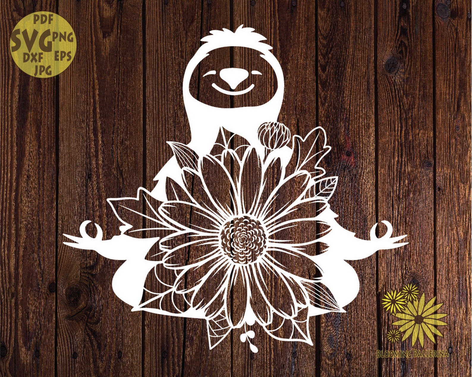 Sloth Svg, Meditation Svg, Floral Svg, Botanical Svg, Daisy Svg, Forest ...