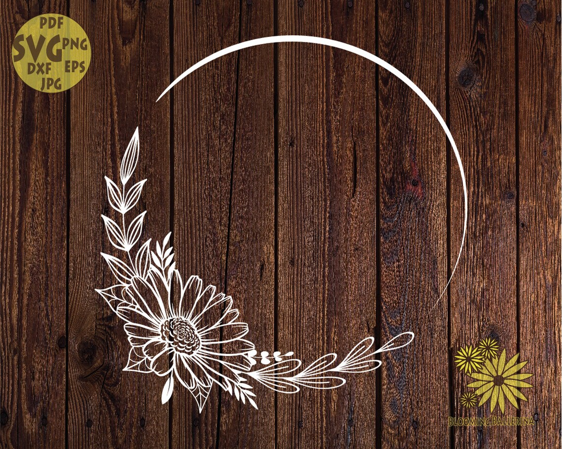 Round Botanical Daisy Frame With Leaves Svg File Monogram - Etsy