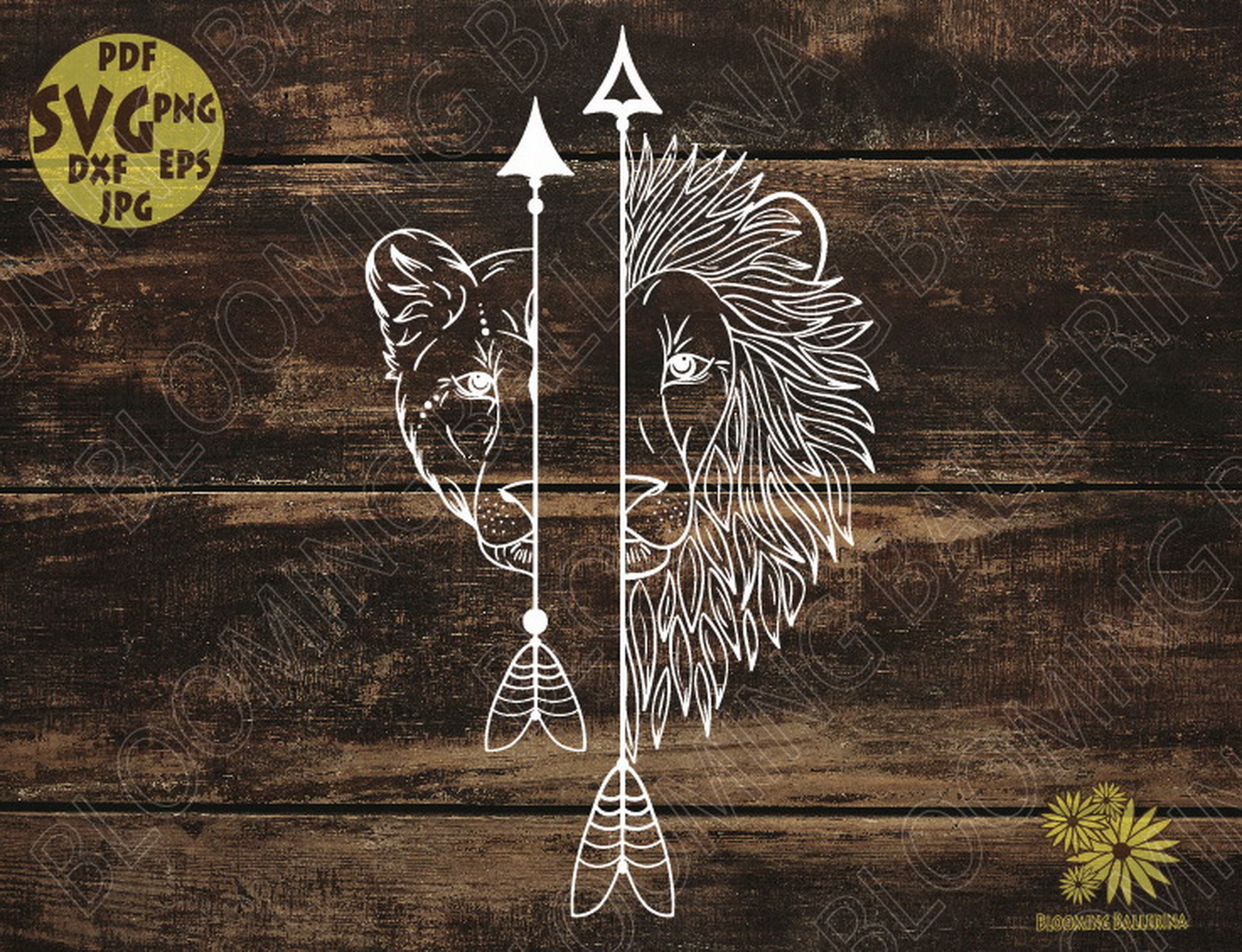 Arrow Lion Couple Svg File, Half Lion Face Svg, Half Lioness Face Svg ...