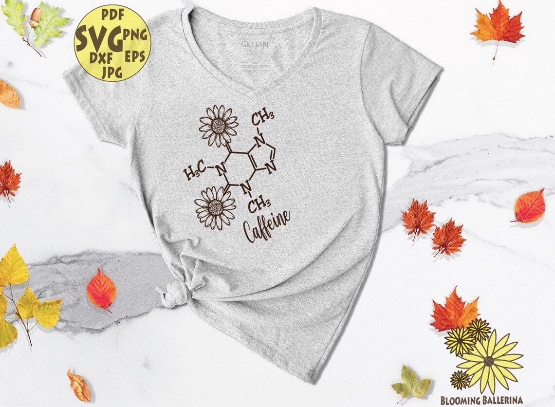 Floral Caffeine Svg Caffeine Molecule With Daisies Svg | Etsy