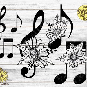 Music Svg, Sol Key Svg, Floral Svg, Daisy Svg, Musical Notes Clipart ...