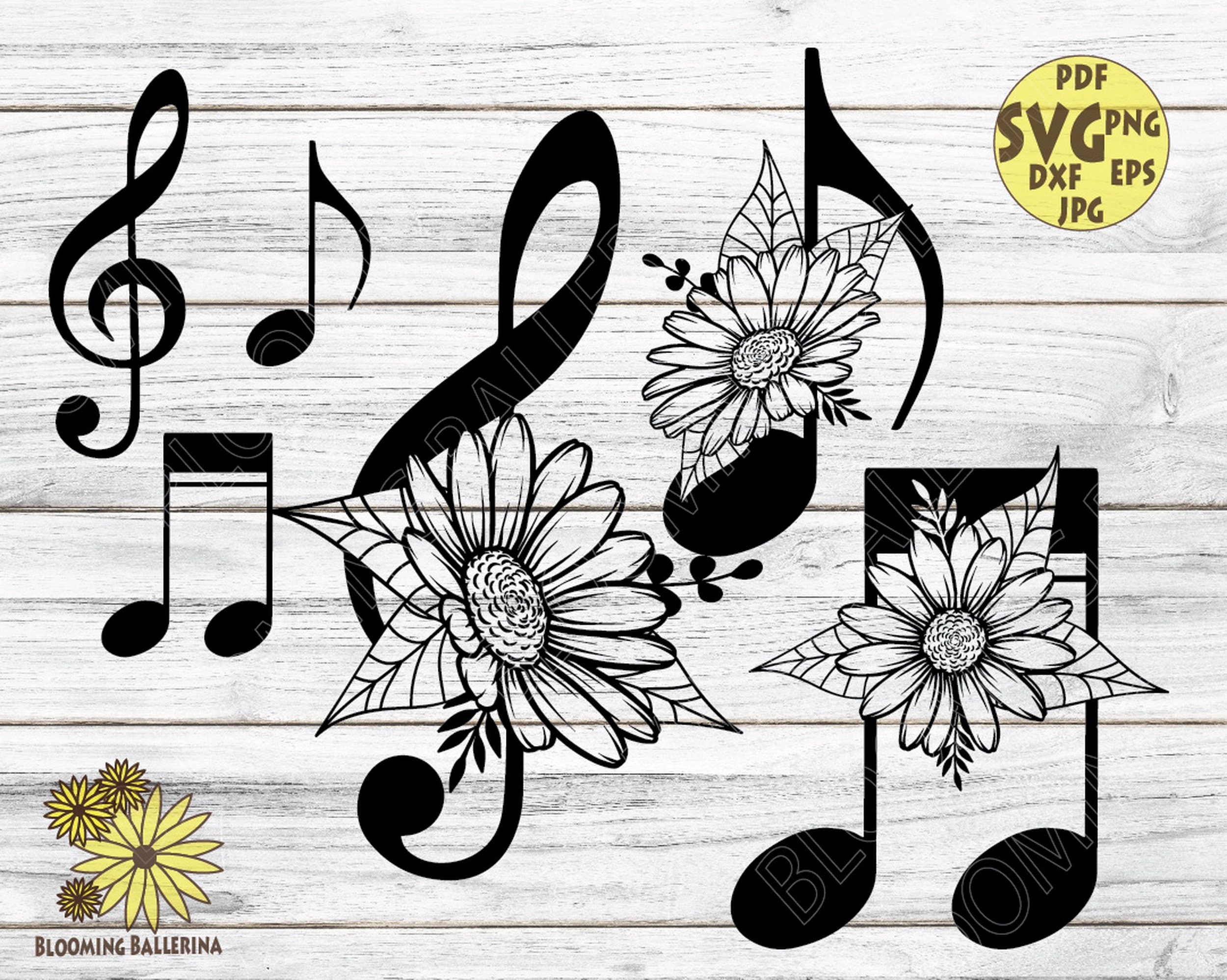 Music Svg, Sol Key Svg, Floral Svg, Daisy Svg, Musical Notes Clipart ...