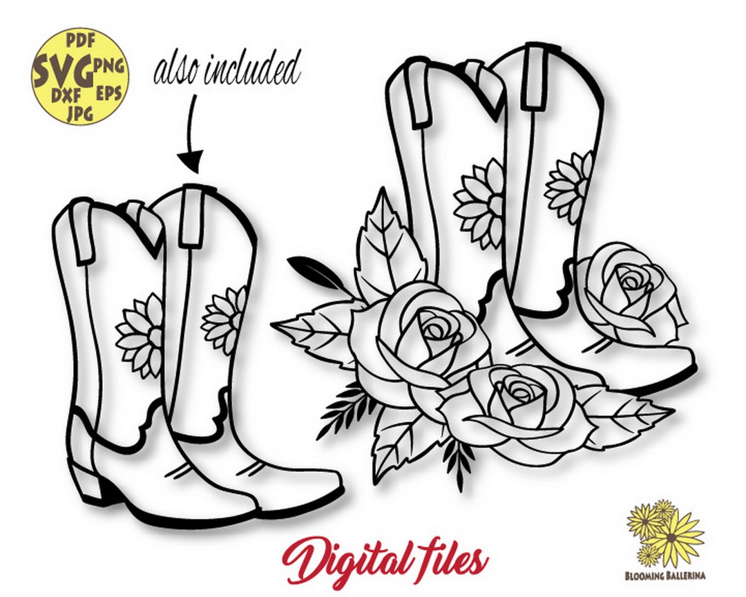Cowboy Boots Svg Files, Flower Boots Svg, Roses Svg, Boots Cut File ...