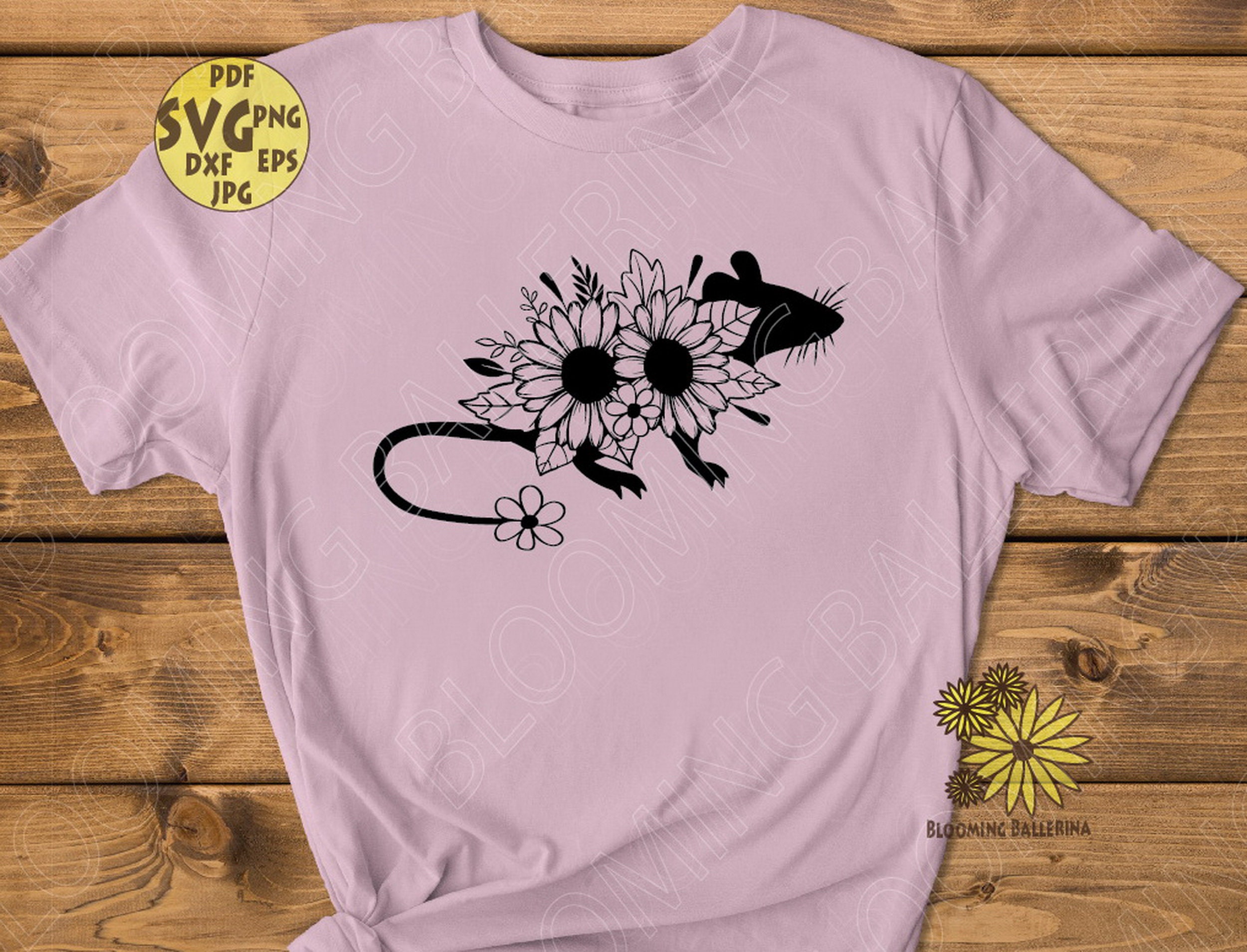 Flower Rat Silhouette with daisies and leaves svg file Rat | Etsy