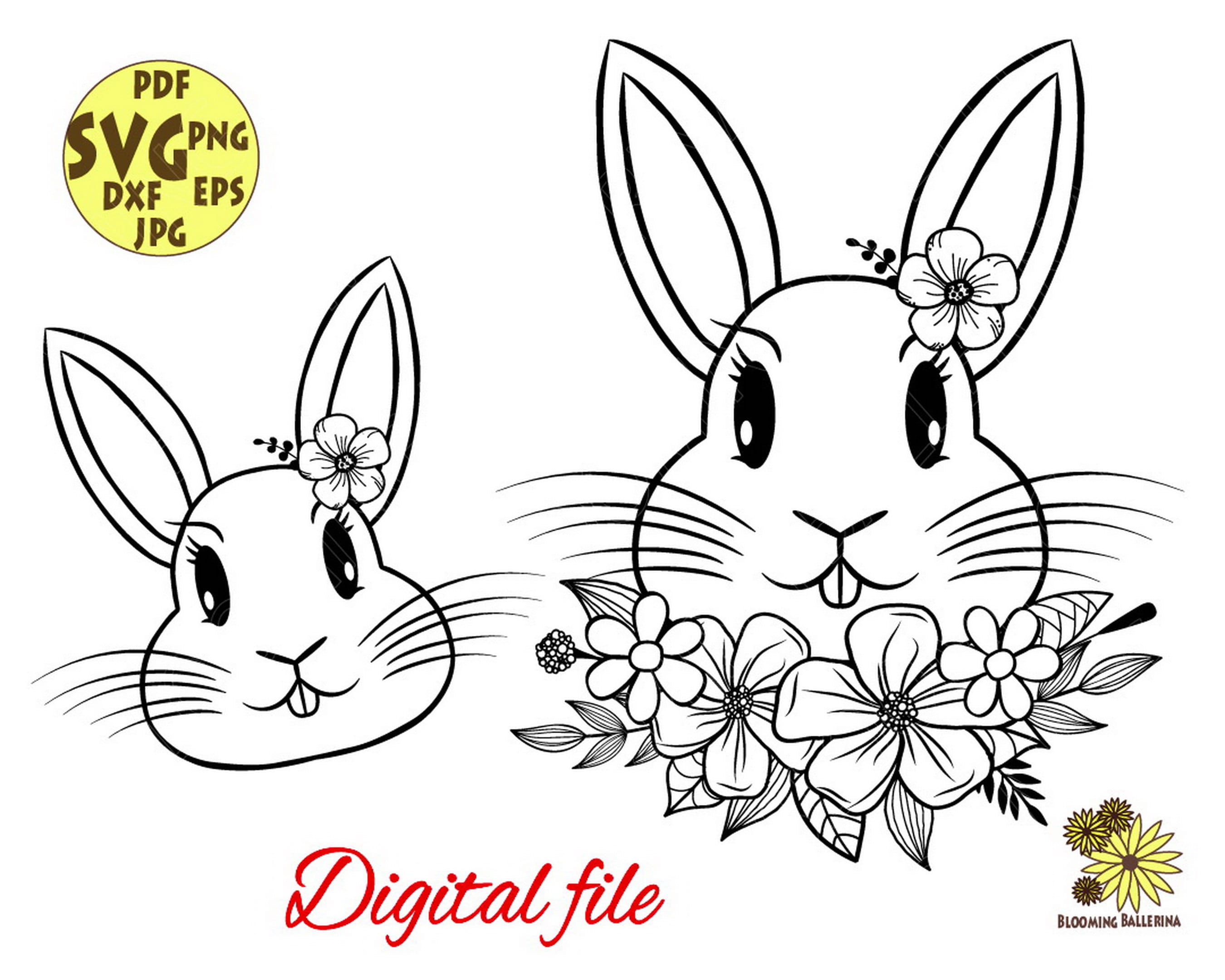 Flower Bunnies Svg Bunny Vector Floral Rabbit Svg Spring | Etsy