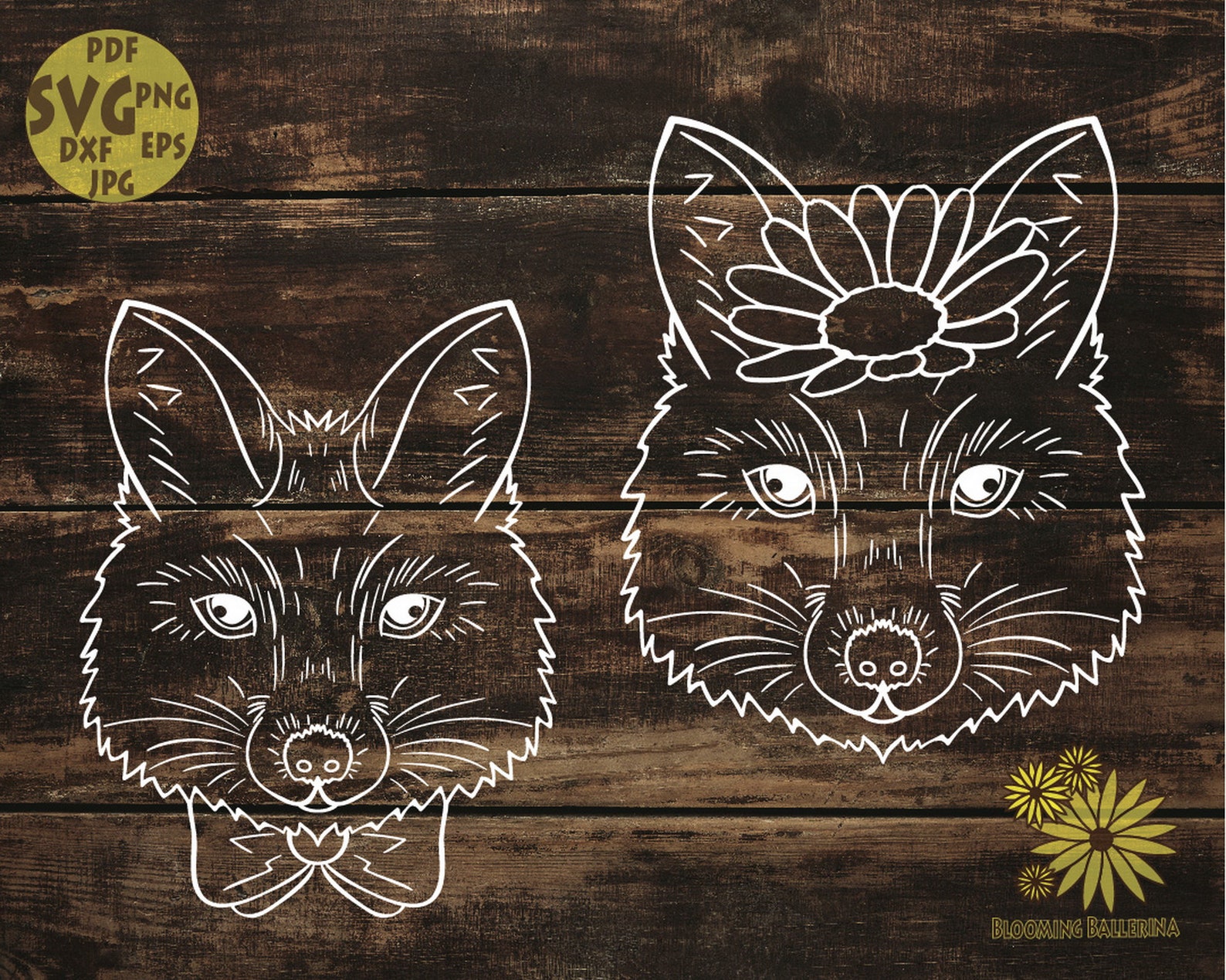 Fox Svg 2 Foxes Svg Flower Fox Svg Woodland animal svg Bow | Etsy