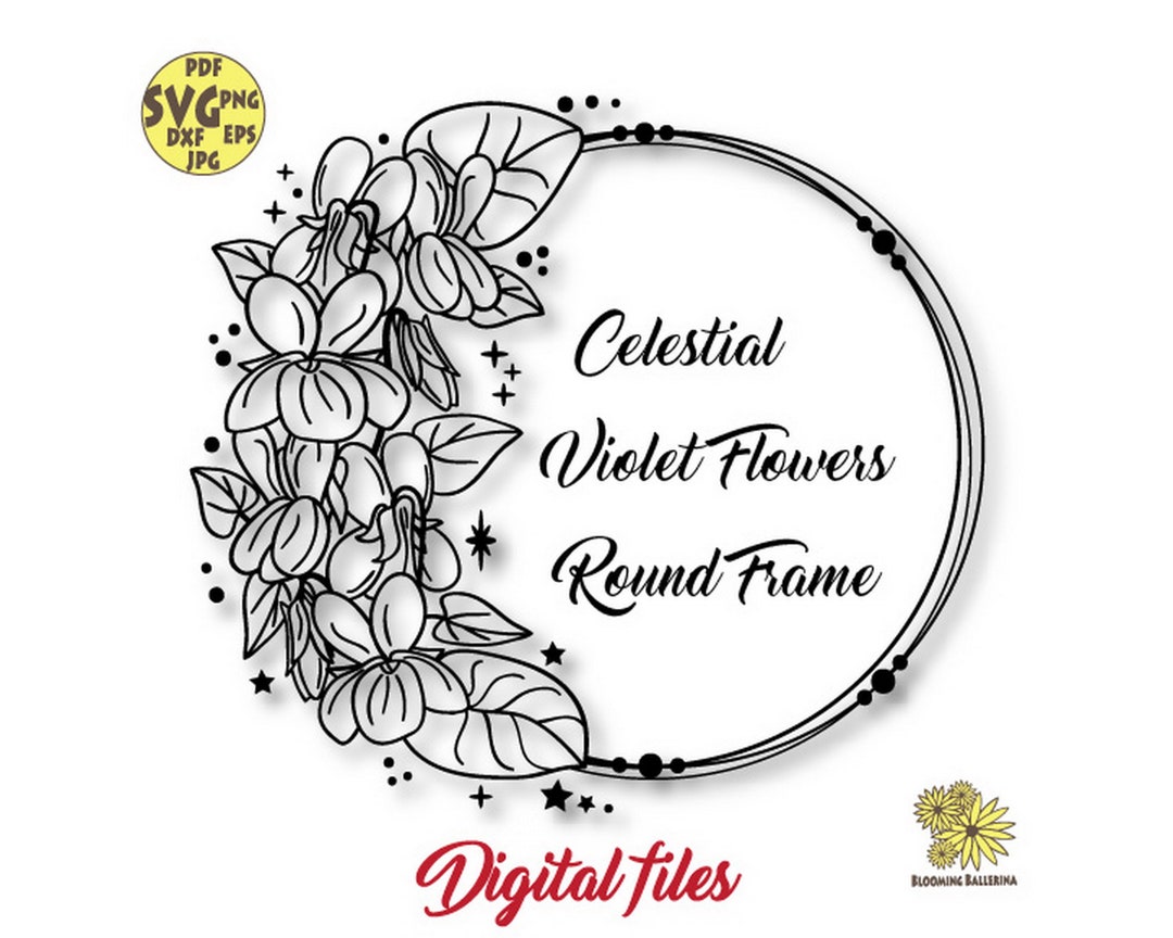 Floral Frame Svg, Flower Wreath Svg, Violets Flower Svg, Celestial Svg ...