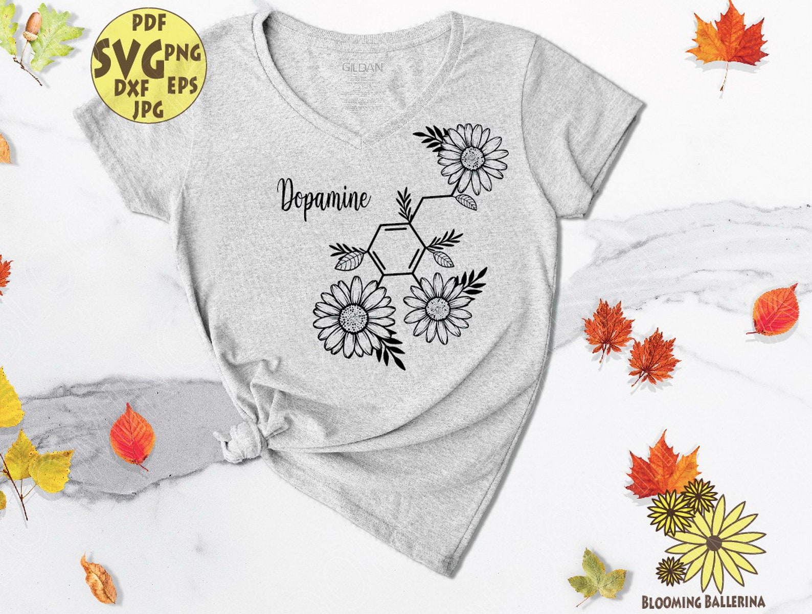 Floral Dopamine Svg, Dopamine Molecule With Daisies Svg, Pleasure ...