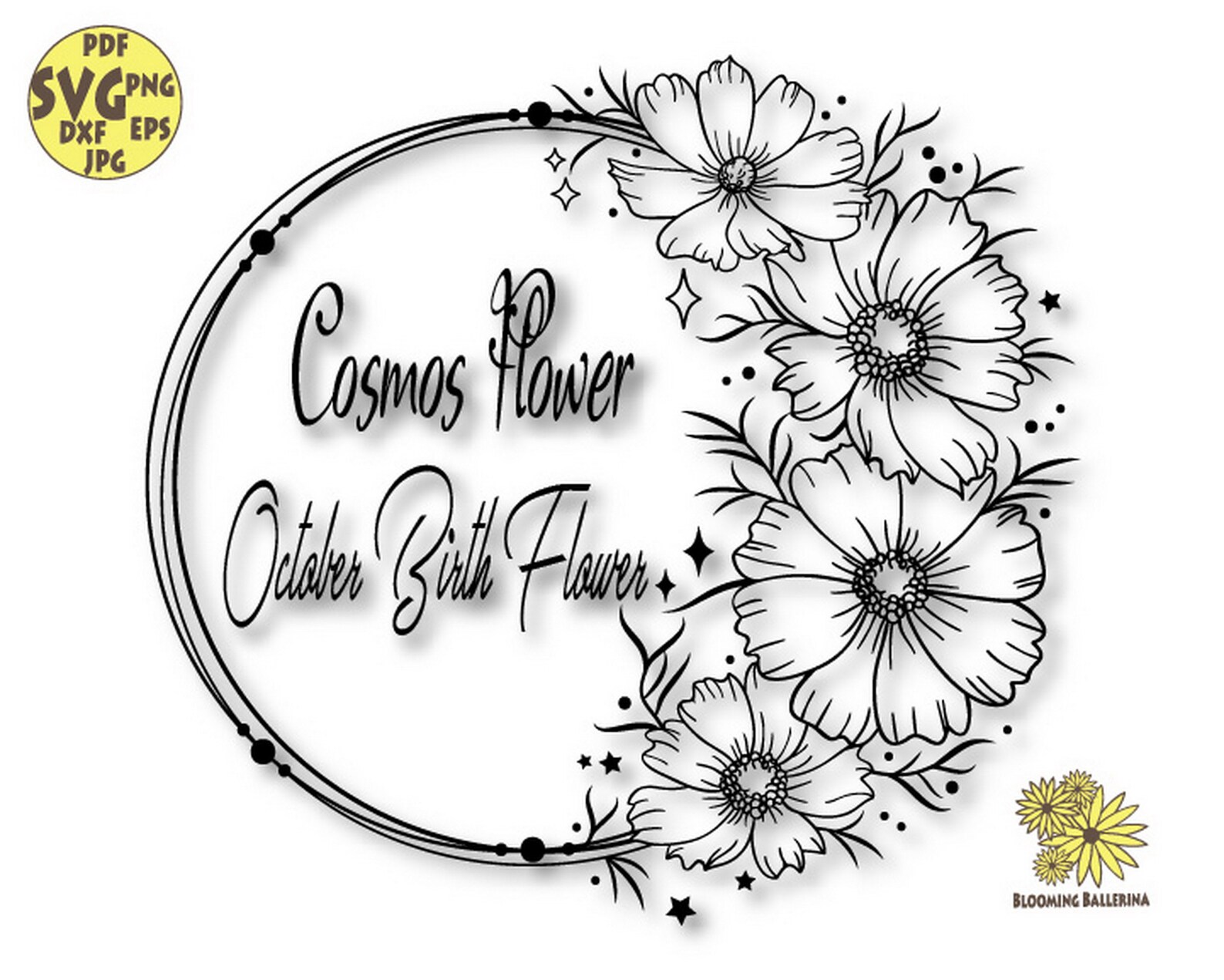 Floral Circle Frame Svg, Cosmos Frame Svg, Cosmos Flowers Svg, Cosmos ...