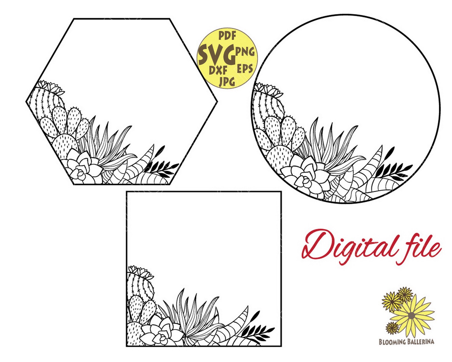 Cactus Frames Svg, Suculent Frame Svg, Bundle Cactus Svg, Monogram ...
