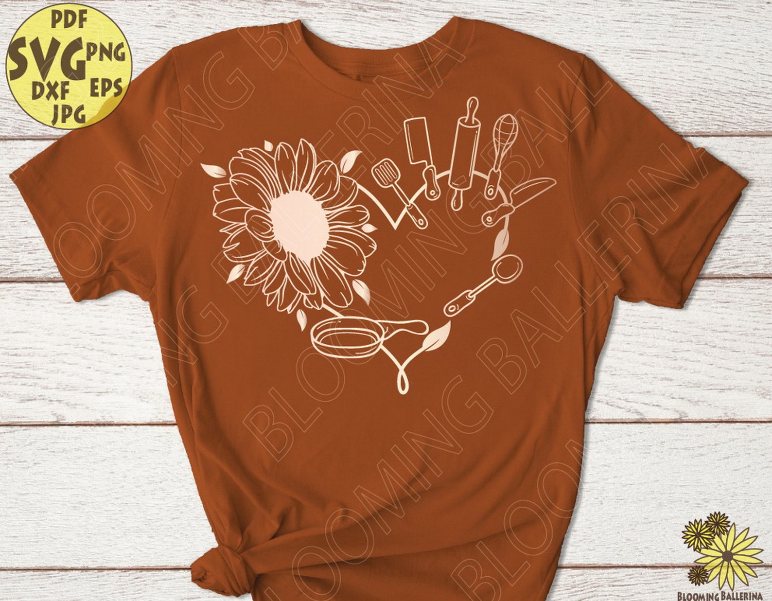 Flower Kitchen Utensils with Sunflower and Leaves Svg file | Etsy