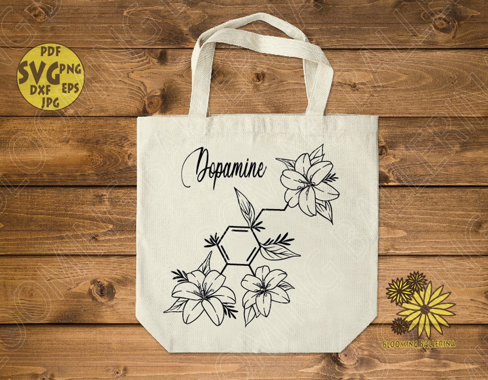 Floral Dopamine Svg Dopamine Molecule With Lilies Svg | Etsy