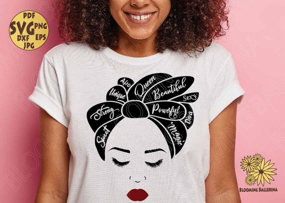Black Woman Svg, Words Black Woman Head Wrap Svg File, African American ...