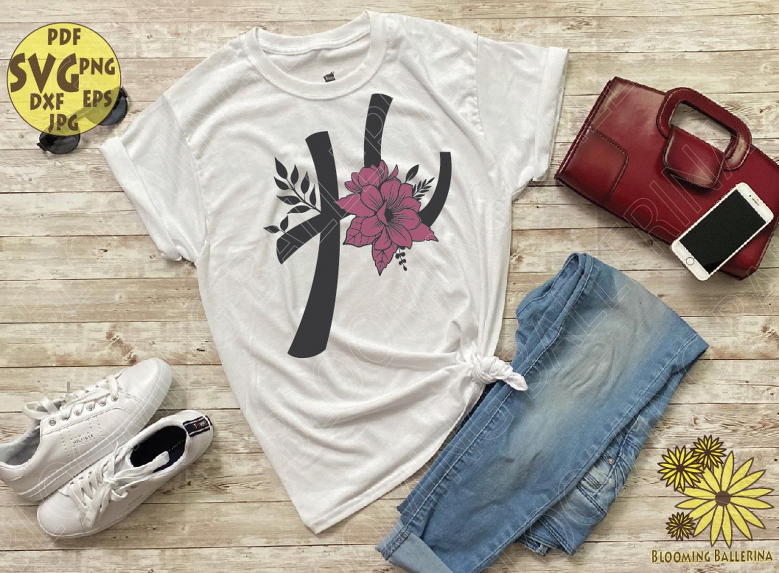 Floral A to Z Alphabet With Magnolias and Leaves Svg File, Flower 0 to ...