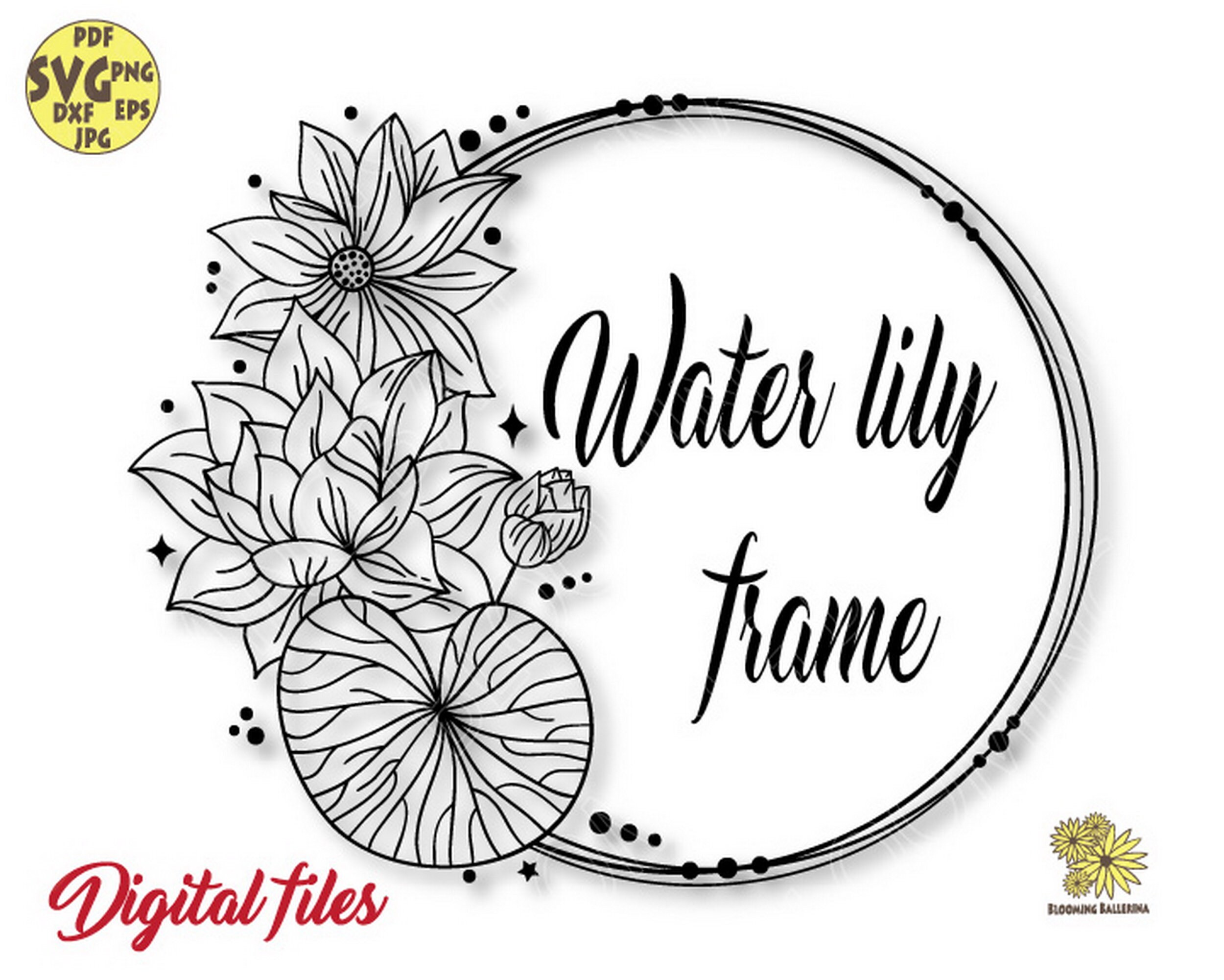 Water Lily Round Frame Svg File Flower Circle Frame Svg - Etsy
