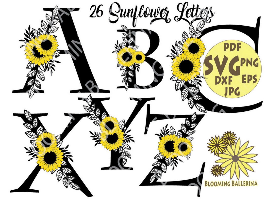 30 Sunflower Monogram Letters SVG, Floral Alphabet Svg, Flower Alphabet ...
