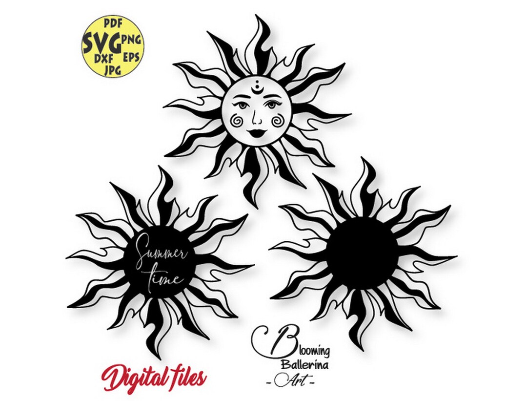 Sun Svg, Face Sun Digital File, Sun Clipart, Summer Svg, Summer Time ...
