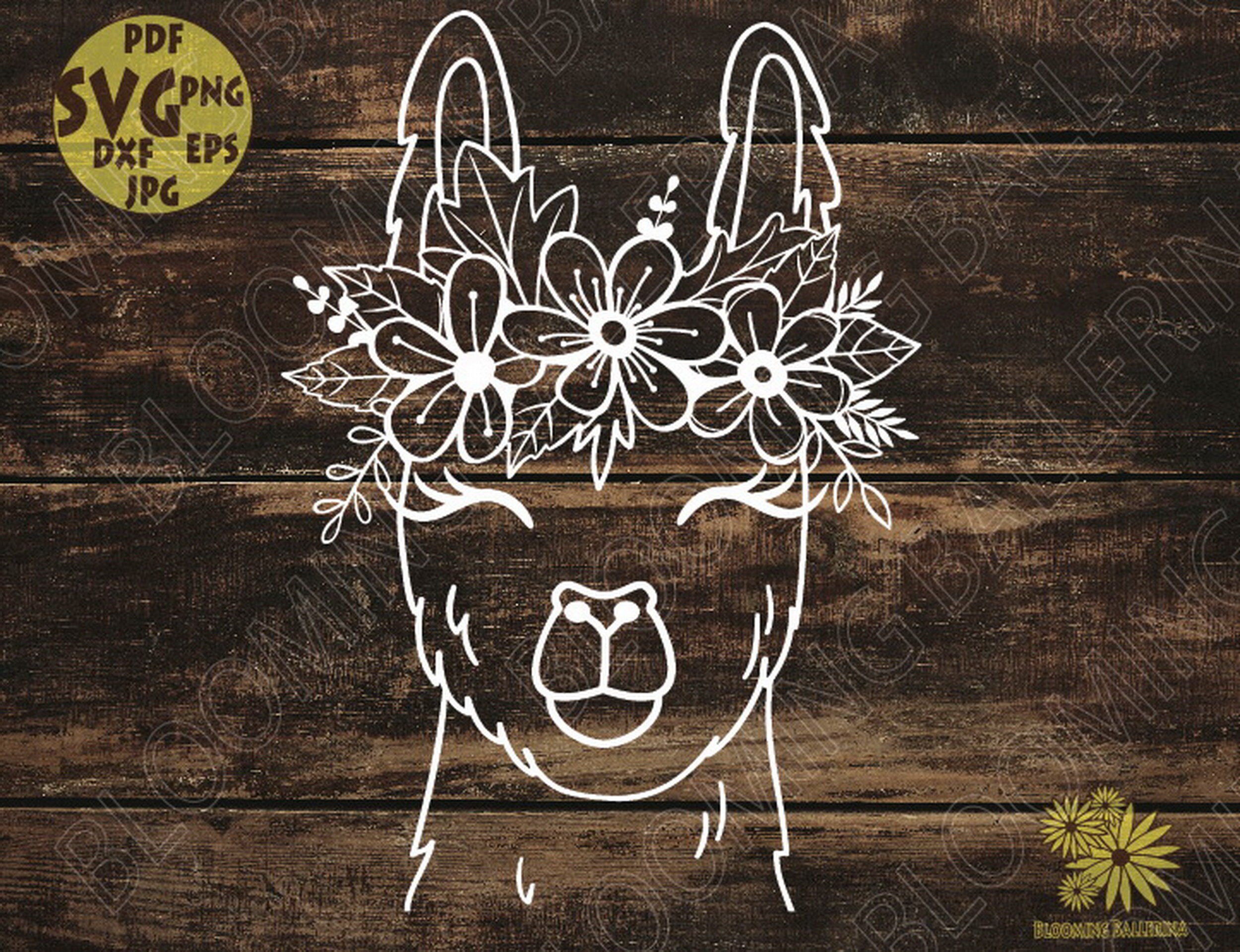 Flower Llama SVG File, Cute Llama Face SVG, Llama With Flowers Svg ...