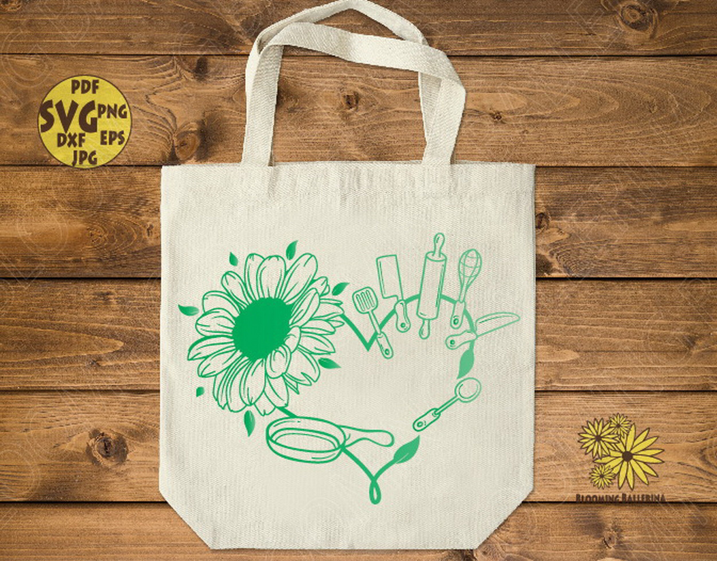 Flower Kitchen Utensils With Sunflower and Leaves Svg File | Etsy