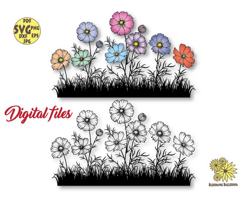 Field of Wildflowers Svg Cosmos Flowers Svg Flower Border - Etsy