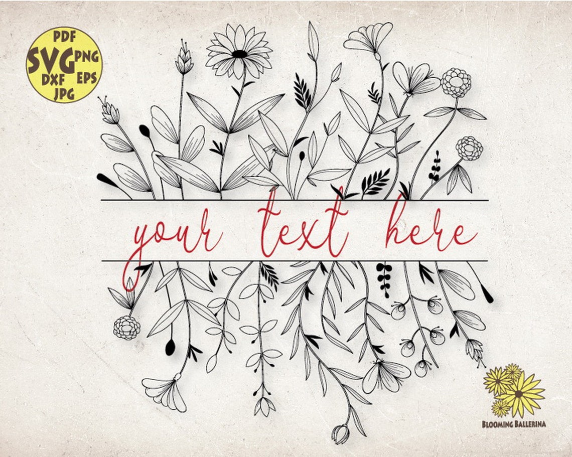 Monogram Wildflowers Svg File Split Monogram Wildflower Svg - Etsy
